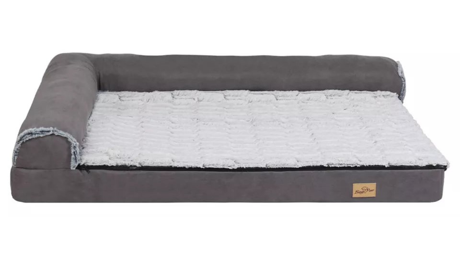 Pretty & Practical L-Shaped Dog Bed with Bolstered Cushion and Neck ...