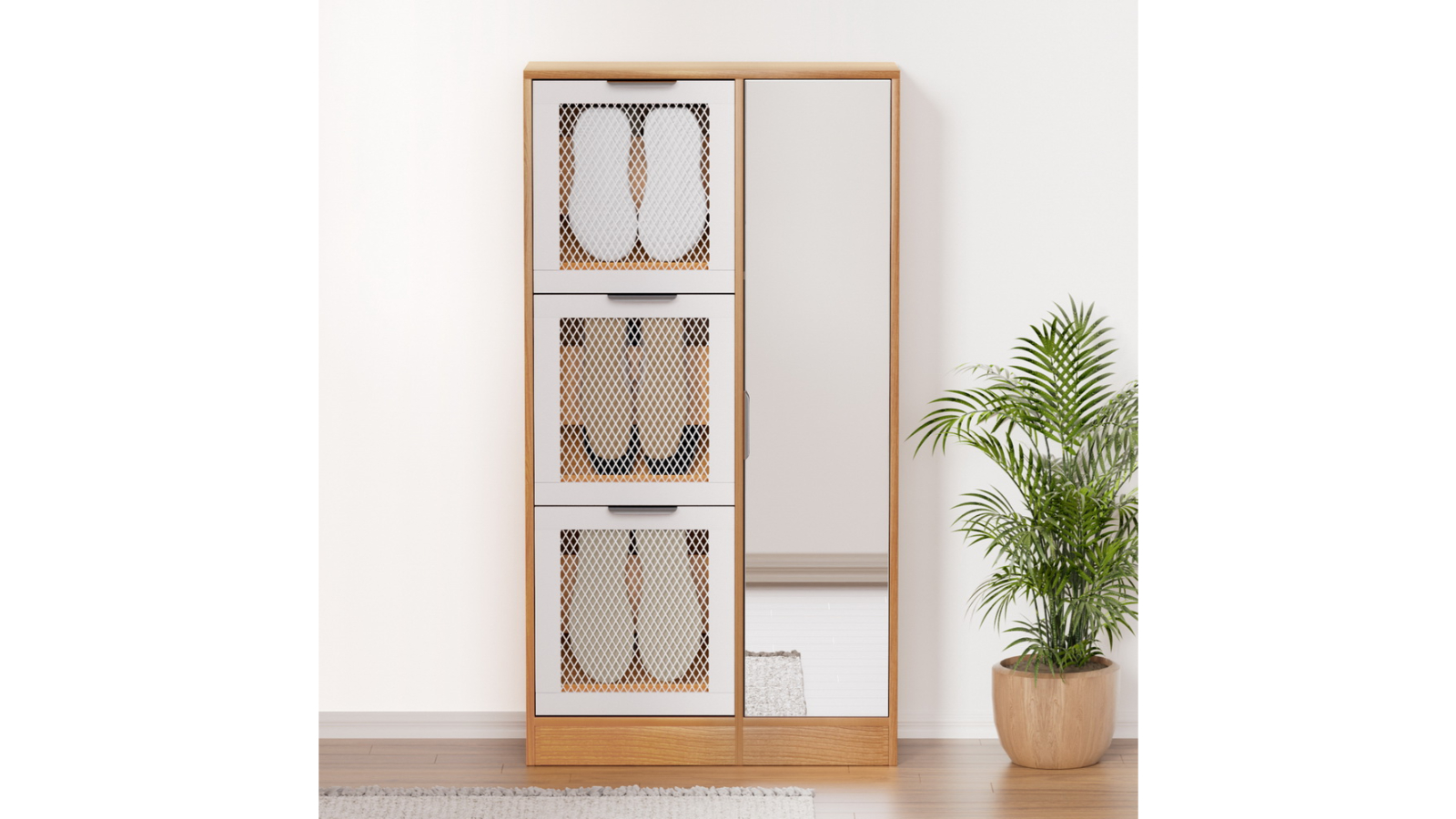 Artiss White Shoe Rack Cabinet Mirror Harvey Norman