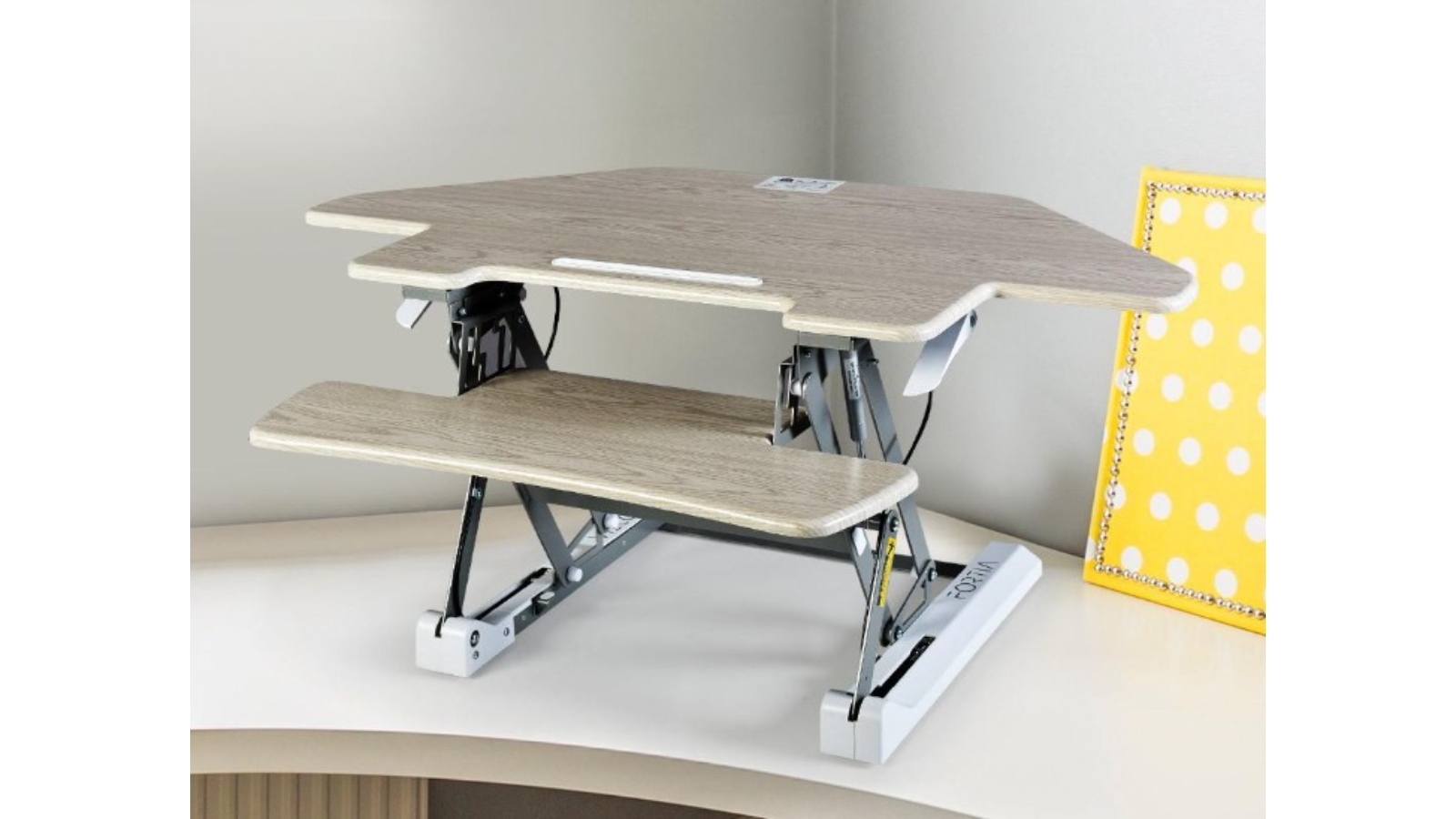 Fortia 110cm Sit to Stand Adjustable Corner Desk Riser - Beech | Harvey Norman