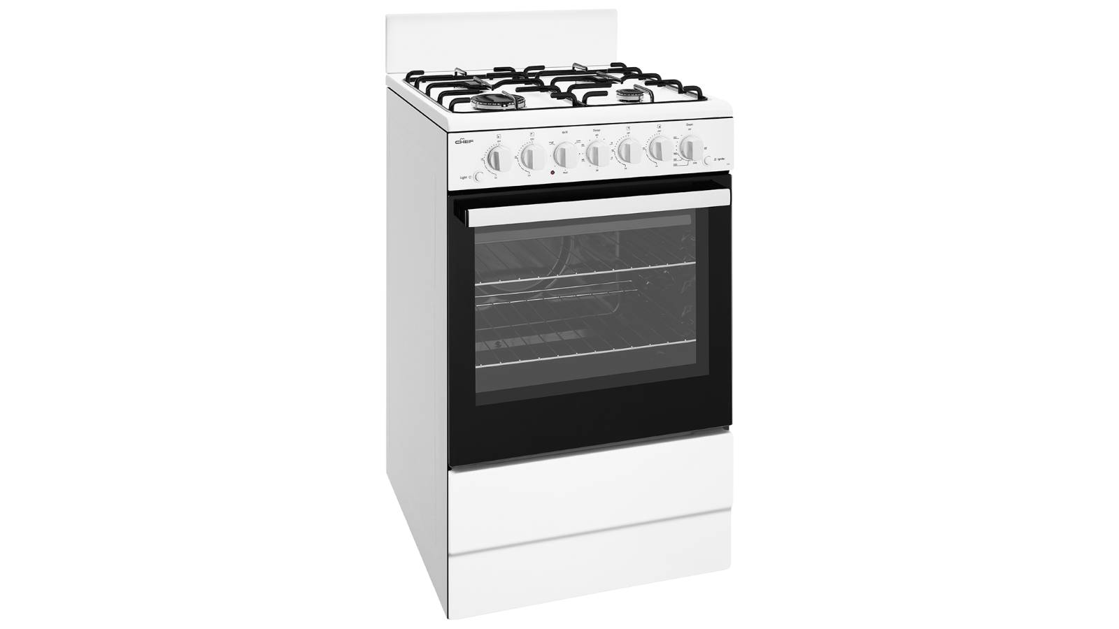 Chef 54cm 4 Zone Gas Hob Freestanding Cooker - White | Harvey Norman