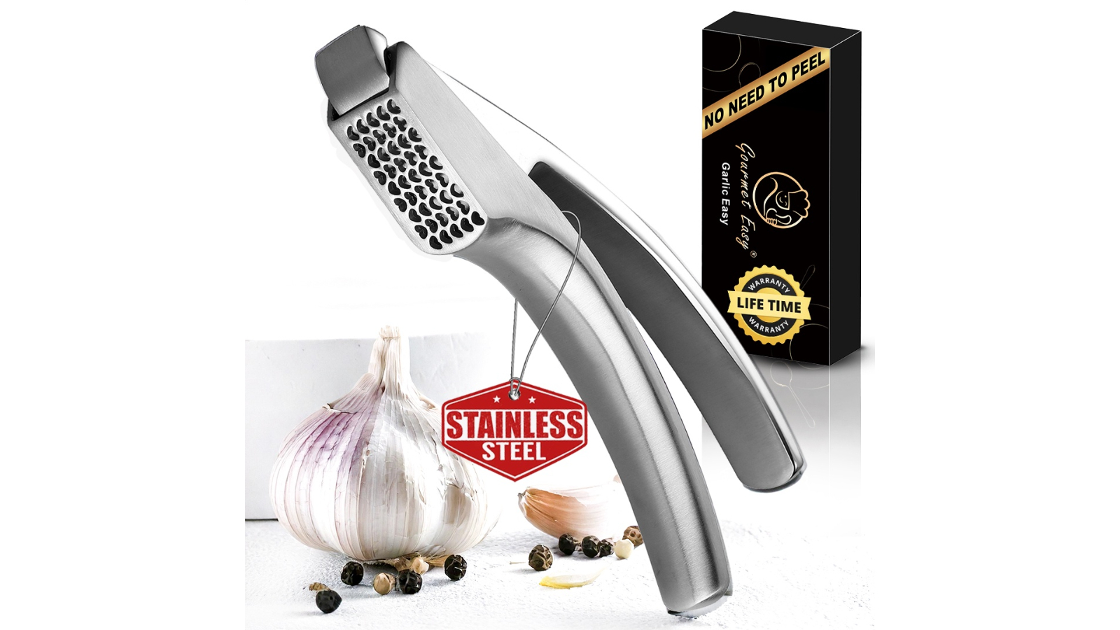 Gourmet Easy Stainless Steel No Peel Garlic Course Mincer Tool with ...