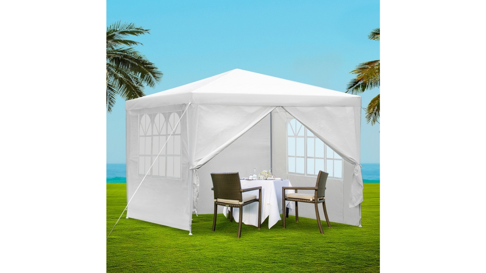 Instahut 4 Panel White Marquee Outdoor Gazebo - 3 x 3metre | Harvey Norman