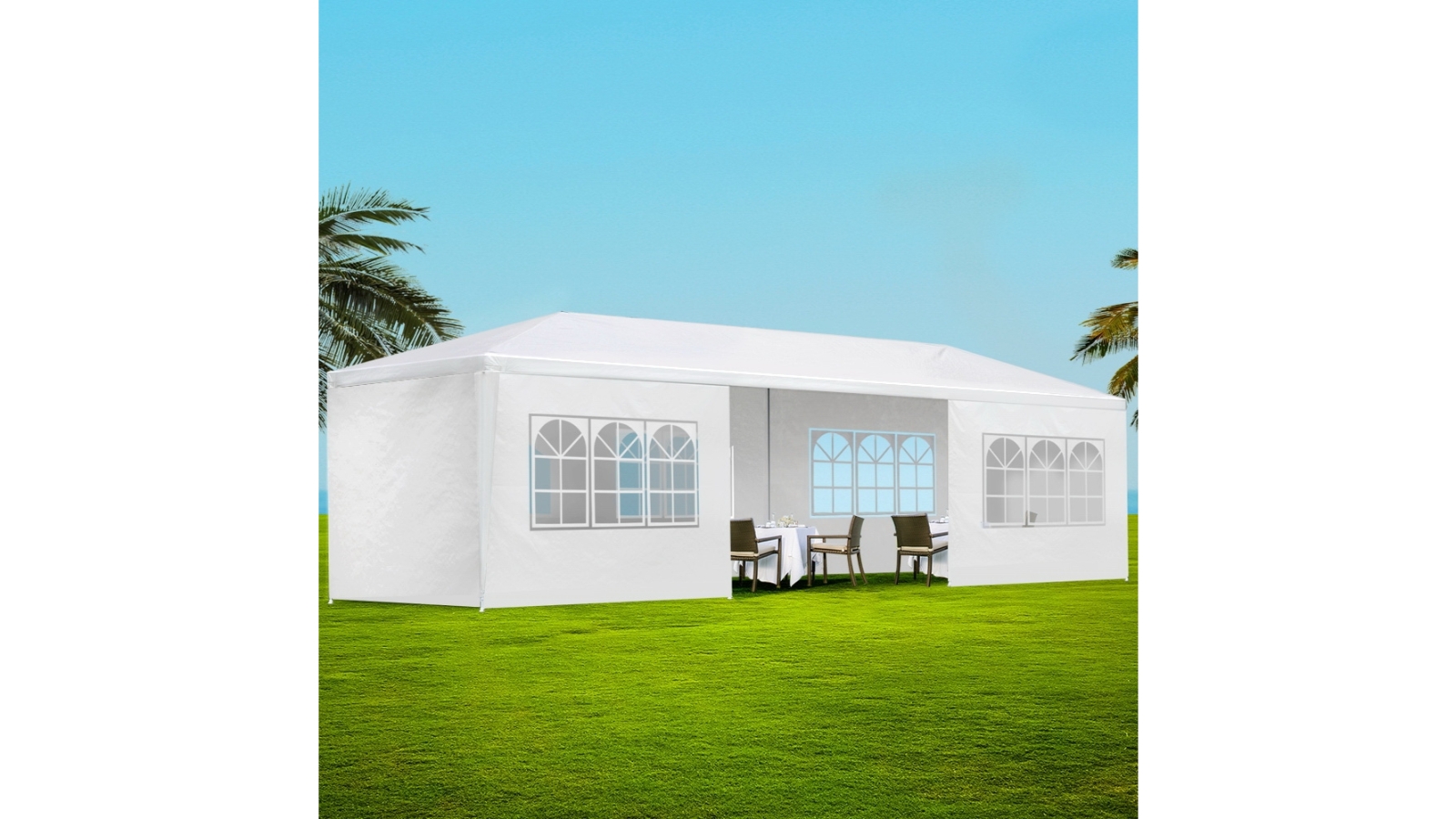Instahut 8 Panel White Outdoor Marquee Gazebo - 3 x 9metre | Harvey Norman