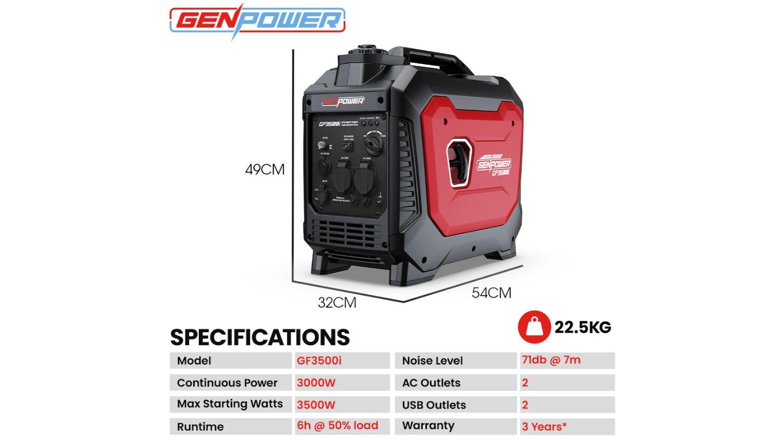 GenPower 3.5kW Peak Output Inverter Generator | Harvey Norman