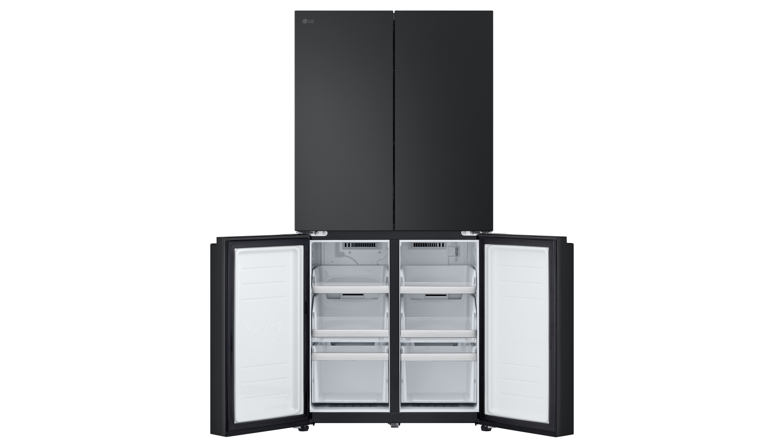 LG 530L Slim Quad Door Fridge - Matte Black | Harvey Norman