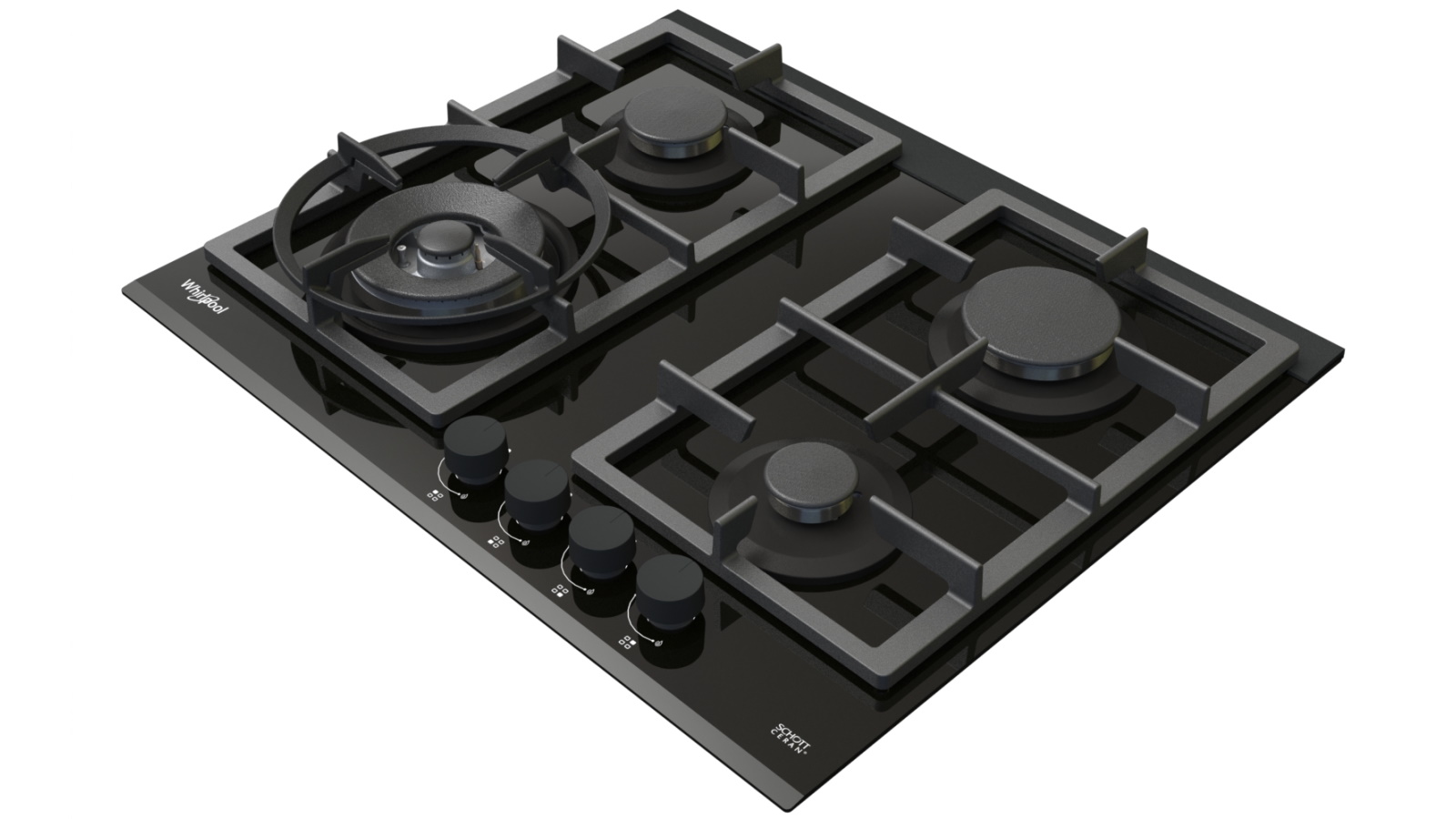 Whirlpool 600mm 4 Burner Gas Cooktop - Black Glass | Harvey Norman