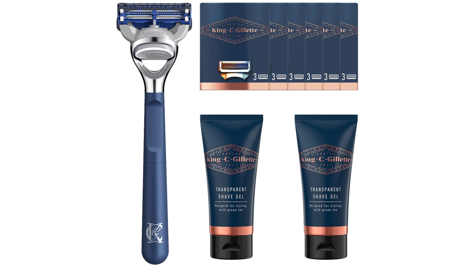 Gillette King C. Neck Razor + Blade + Shave Gel pack | Harvey Norman