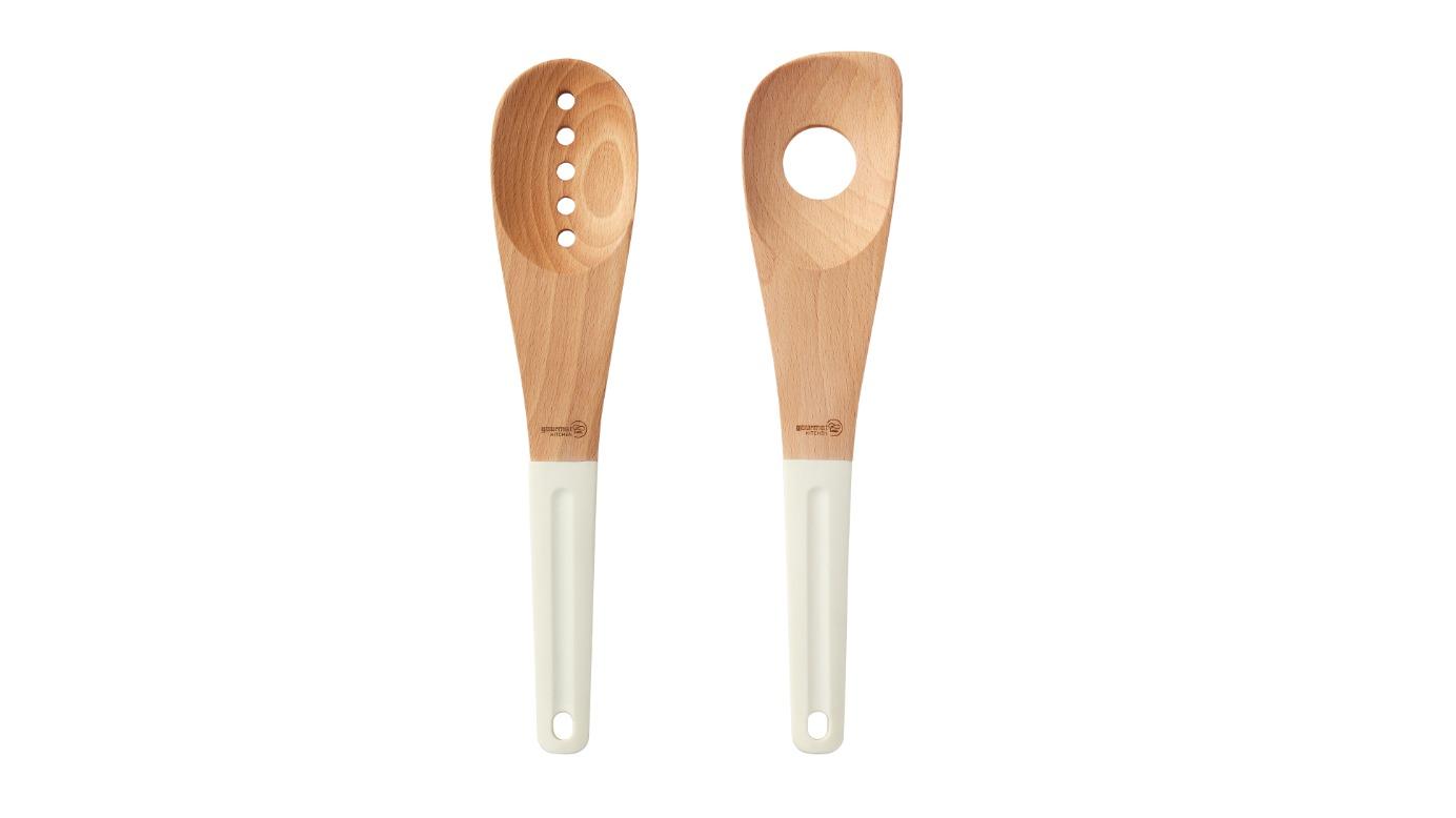 Gourmet Kitchen 2 Piece Modern Beech Wood Spoon Set with White Silicone ...