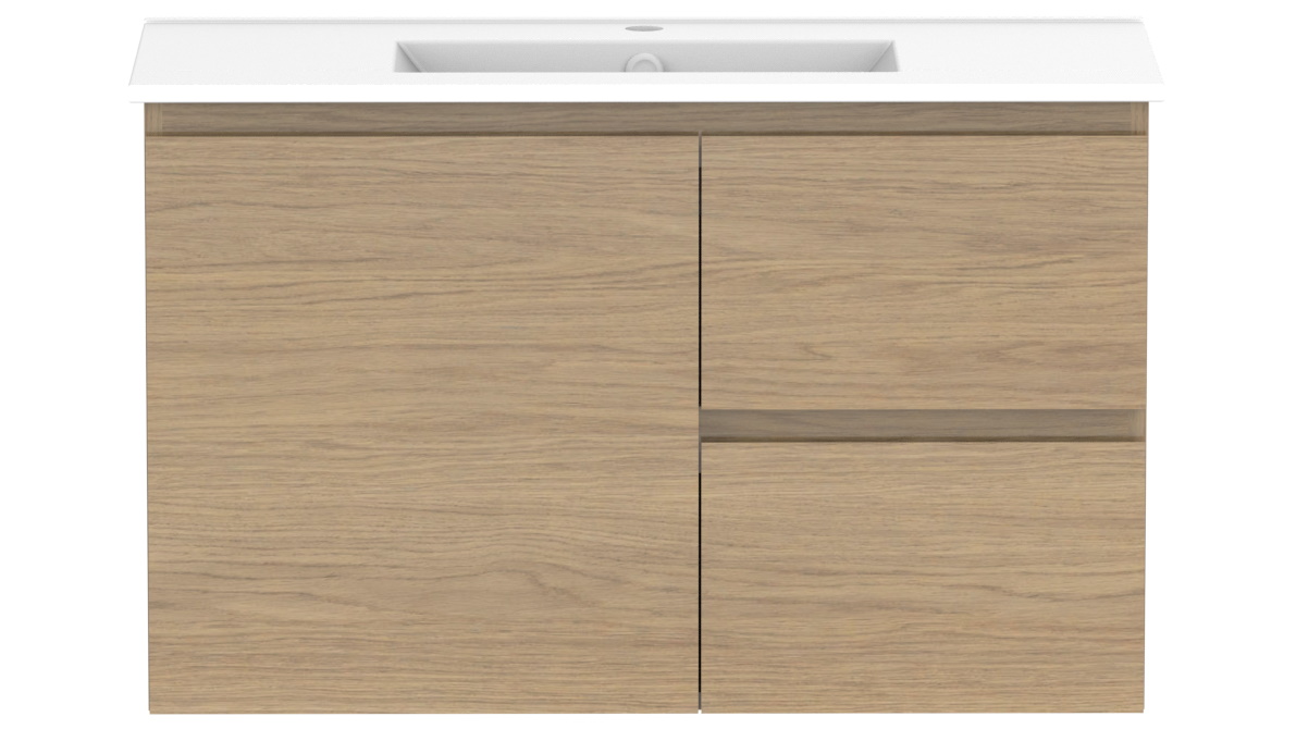 ADP Glacier Twin Lite Ensuite Door & Drawer 900mm Wall Hung Vanity with ...