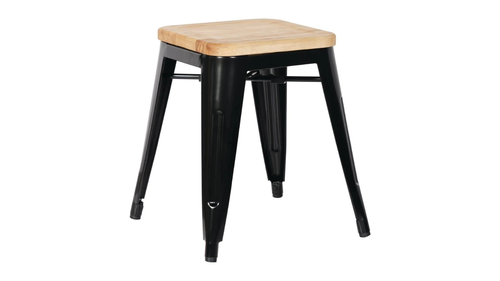 Bolero Low Metal Bar Stool with Wooden Seat Pad - Black | Harvey Norman