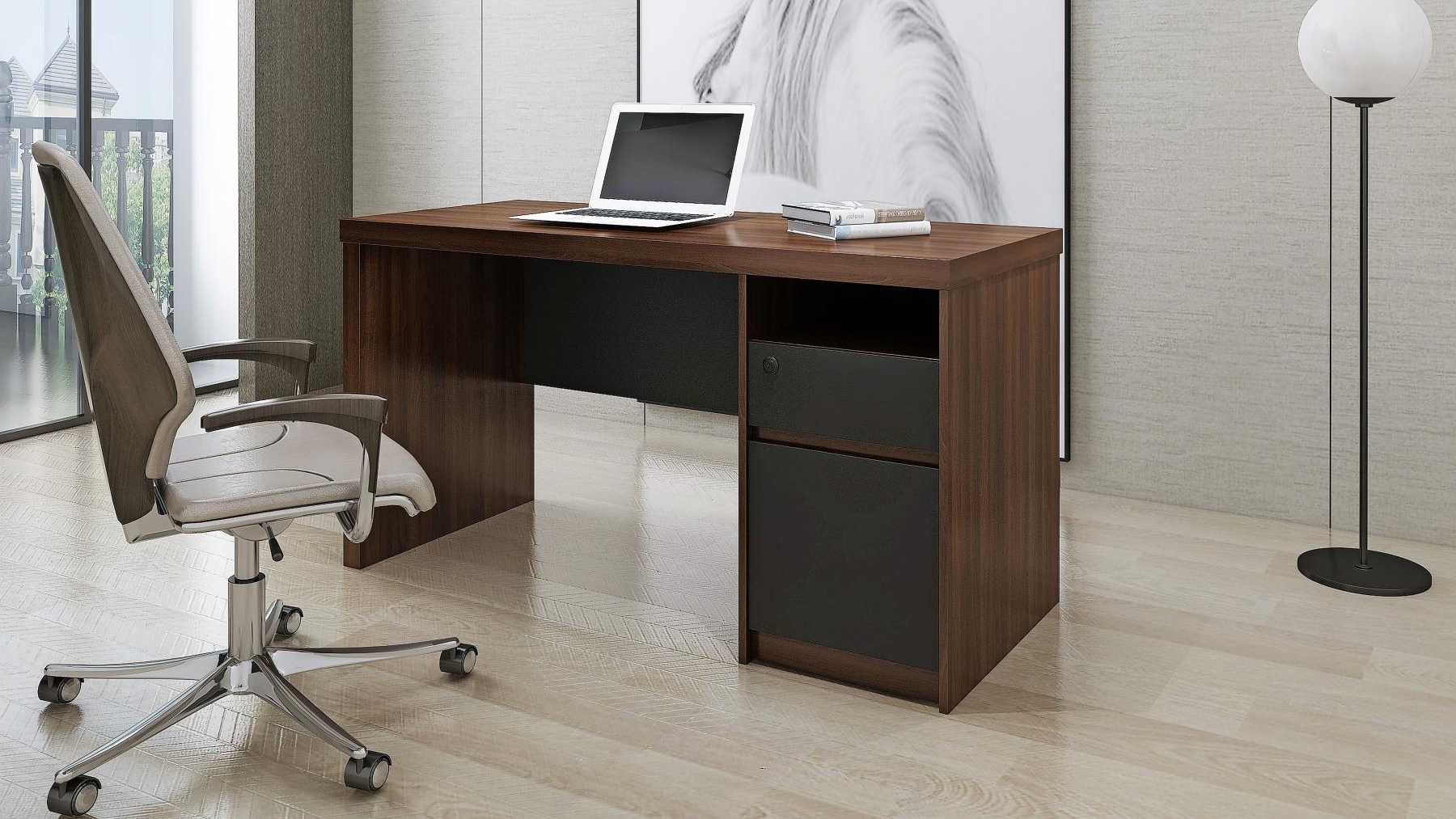 Lucy Desk with Fixed Right Pedestal - Walnut | Harvey Norman