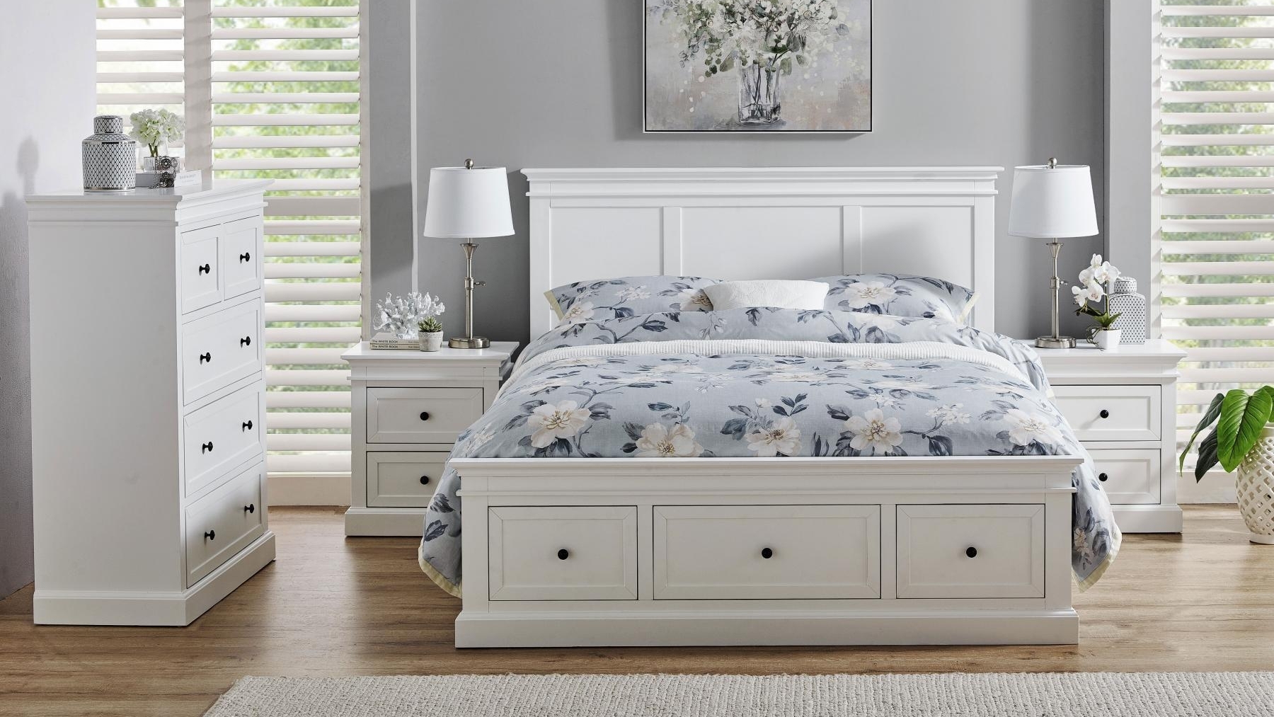 Spencer 4 Piece White Bedroom Suite with Tallboy King Harvey Norman