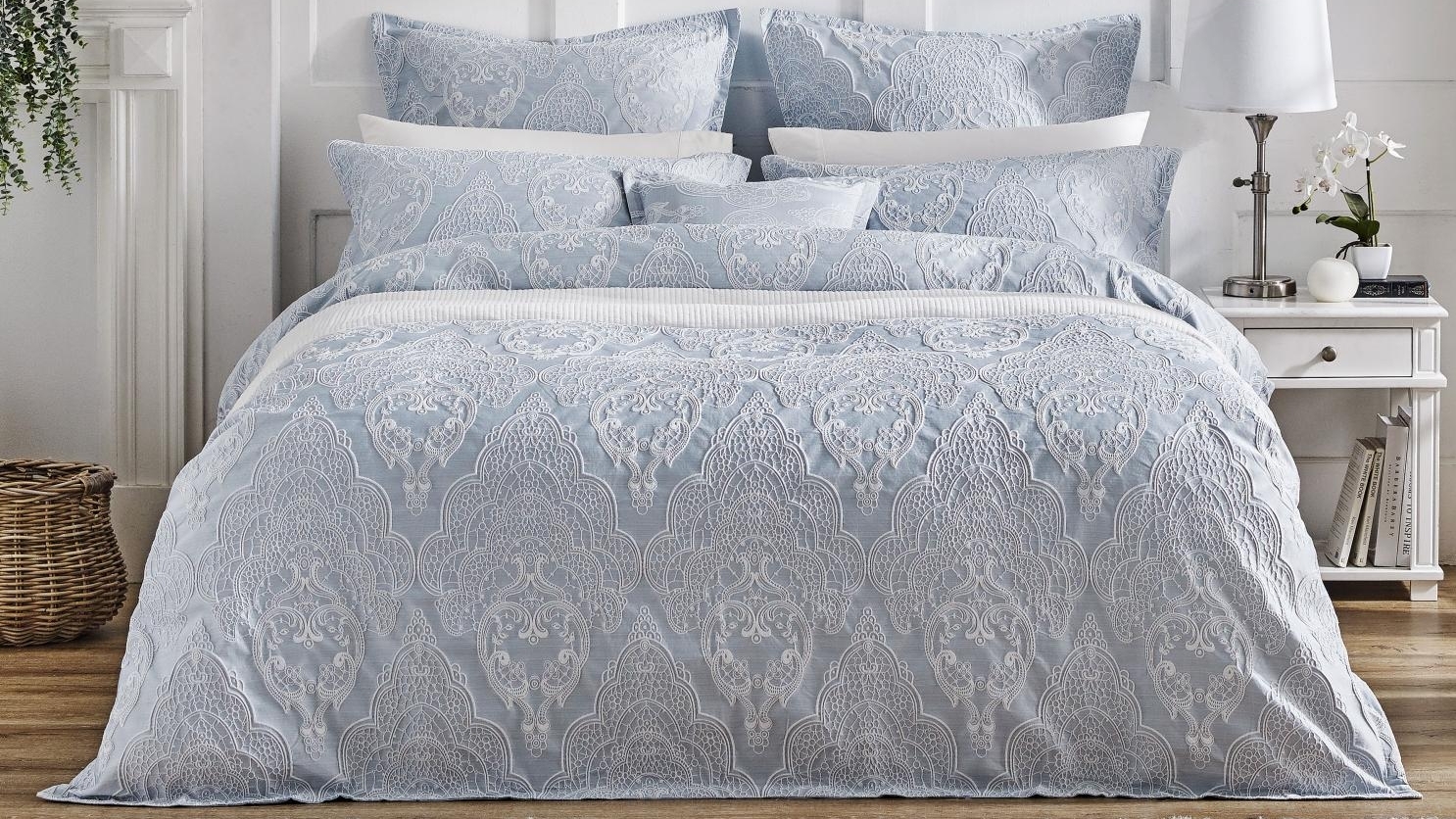 L'Avenue Helina Powder Blue Quilt Cover Set | Harvey Norman
