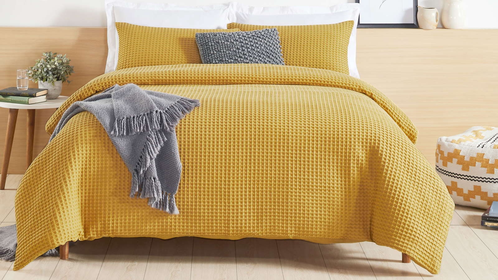 Chunky Waffle Ocra Quilt Cover Set - Queen | Harvey Norman