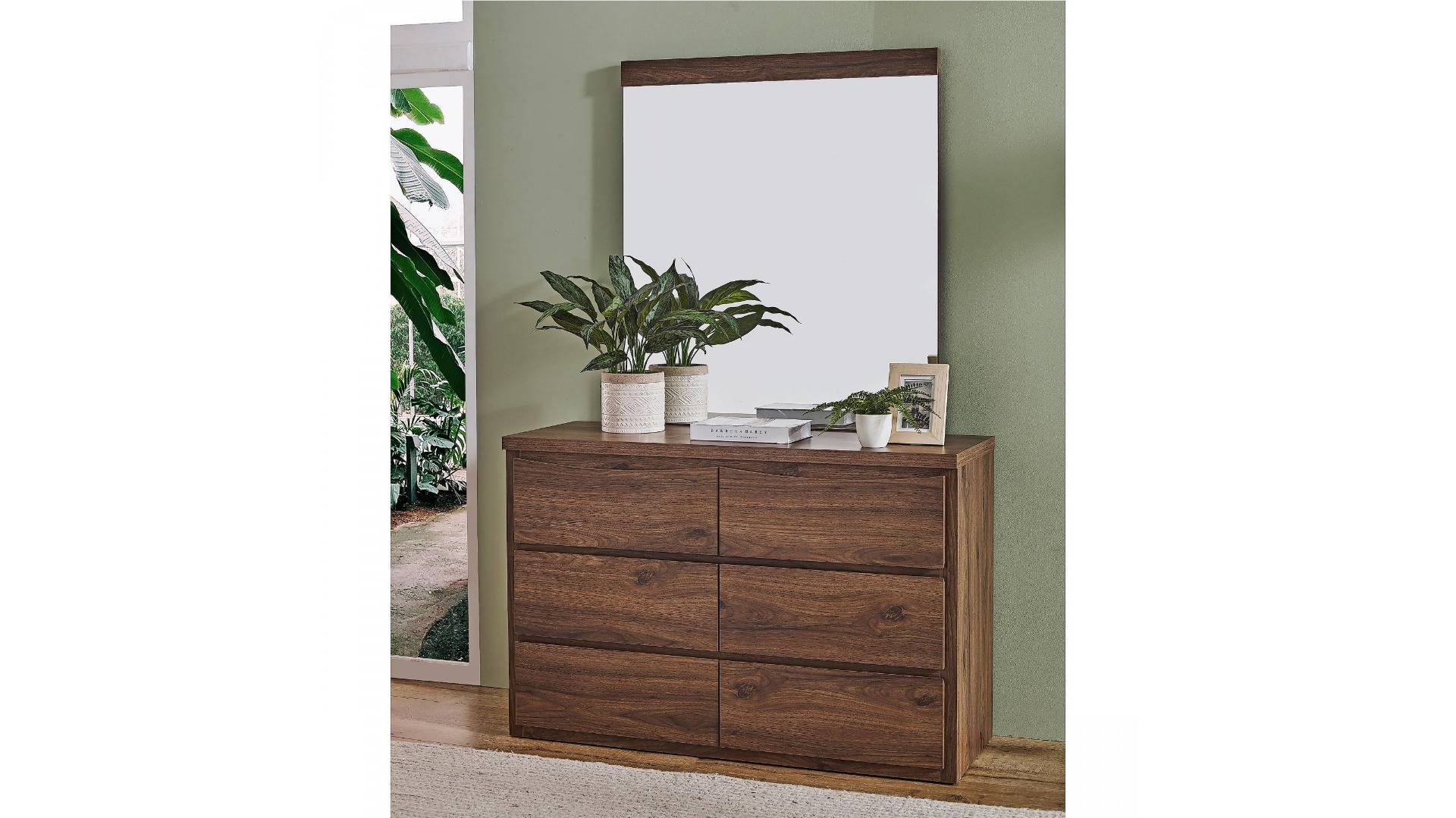 Pianca 6-Drawer Rustic Walnut Dresser with Mirror | Harvey Norman