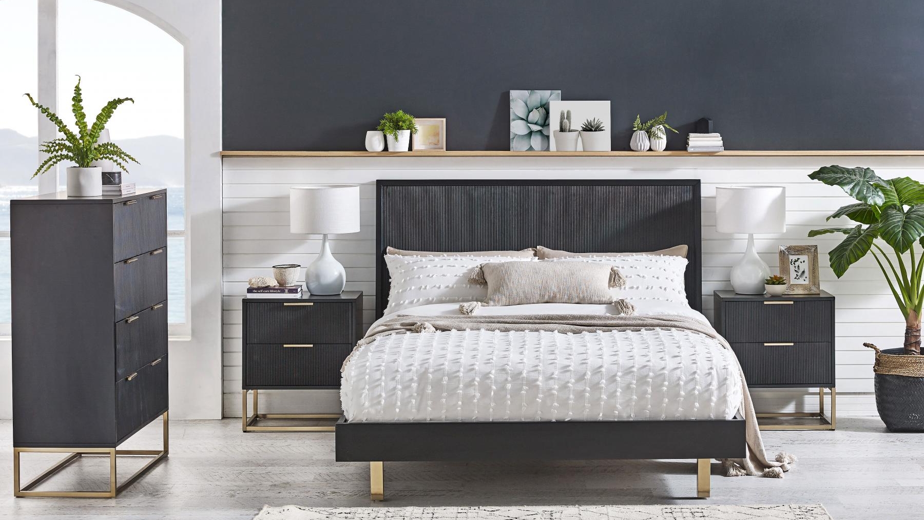 Arlington Black Bed- Queen | Harvey Norman