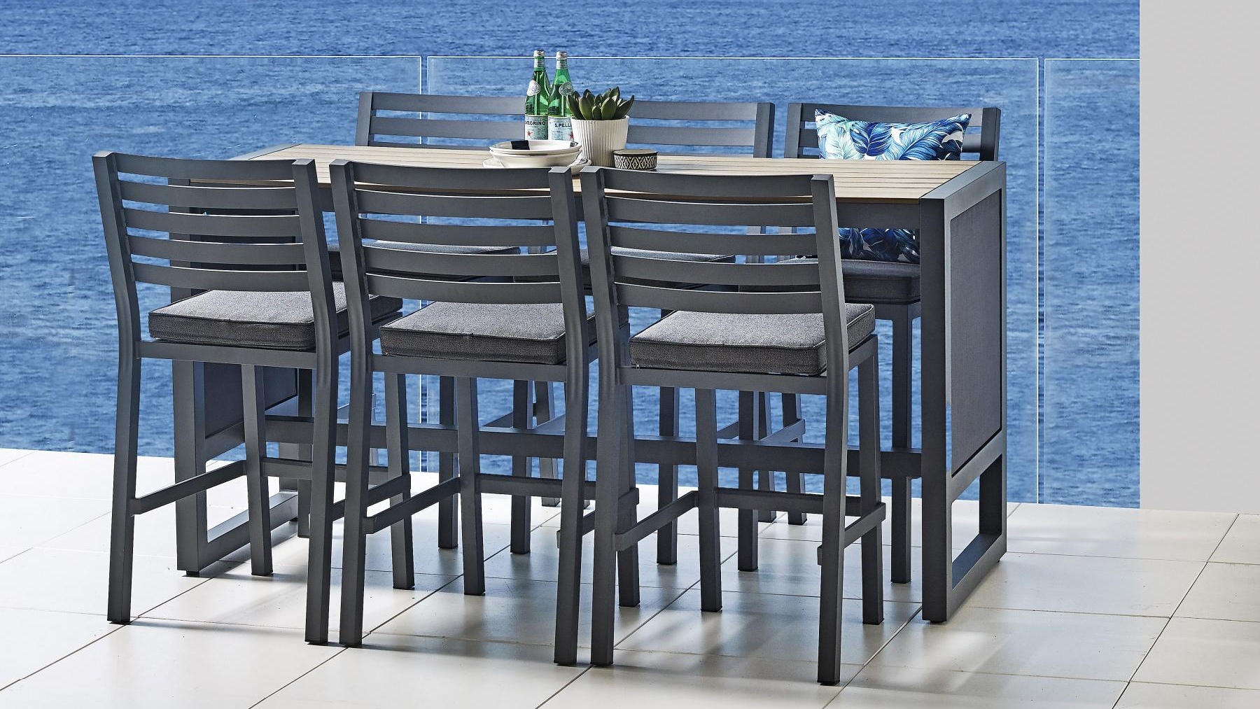 Bella 7-Piece Outdoor Bar Setting - Graphite | Harvey Norman