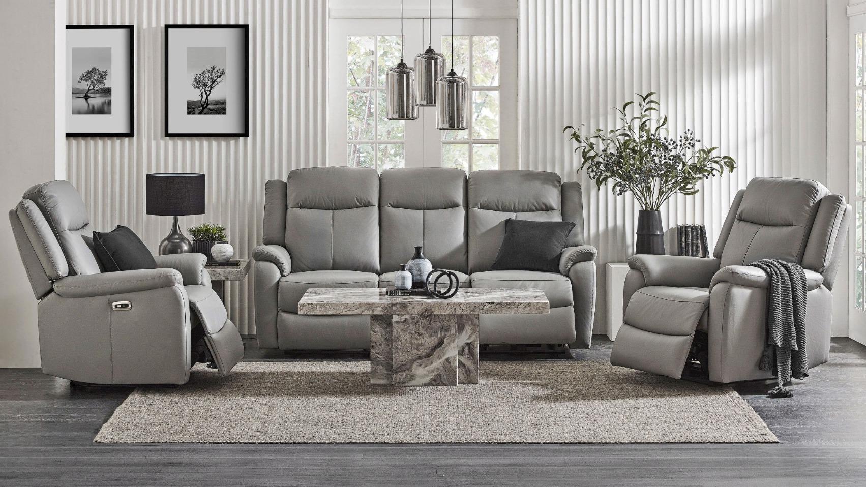 Indra 3-Piece Leather Powered Recliner Lounge Suite | Harvey Norman