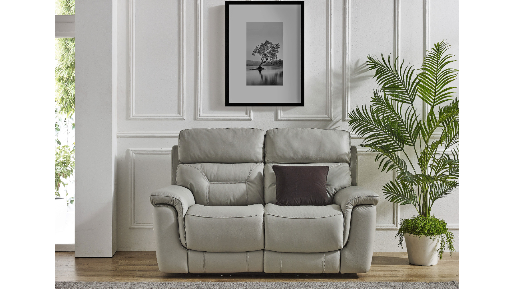 Carson 2 Seater Leather Powered Recliner Sofa Light Grey Harvey Norman