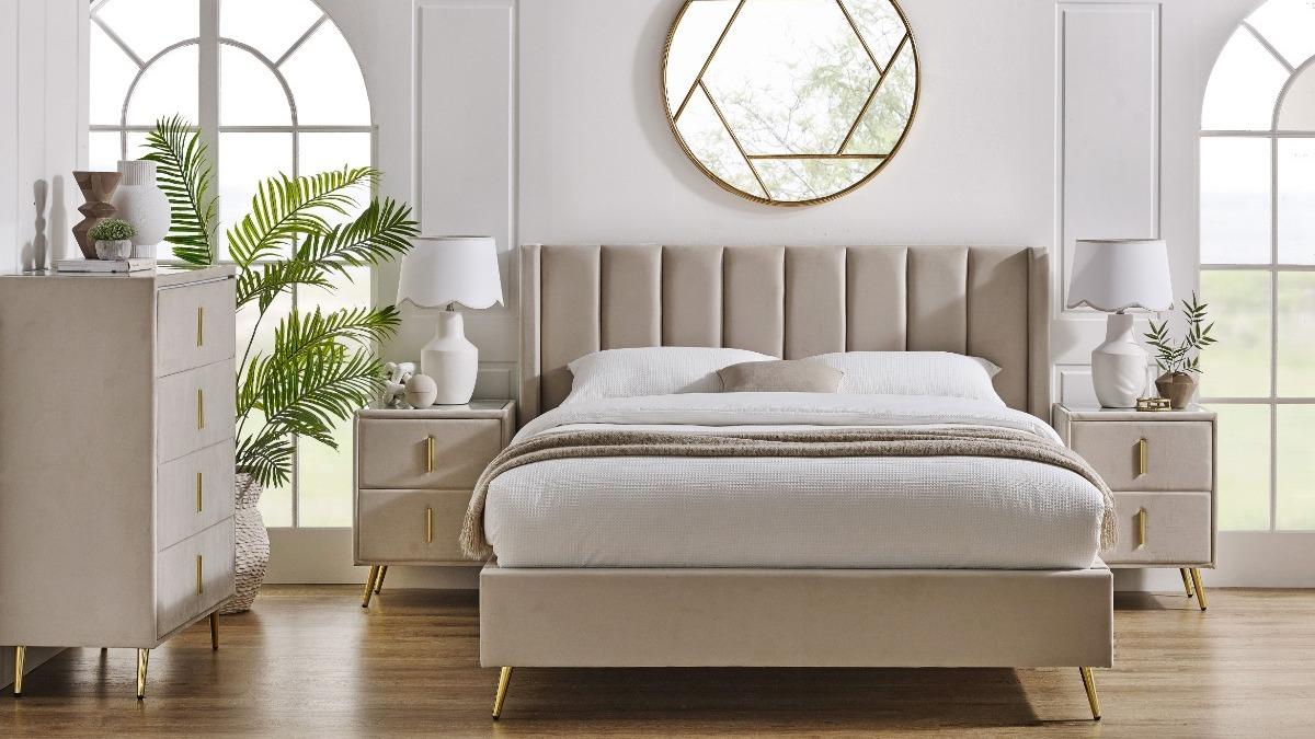 Zoe Queen Bed - Shell | Harvey Norman