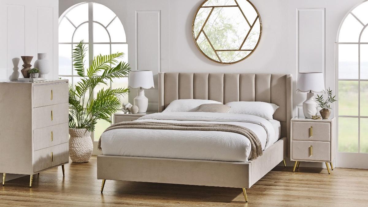 Zoe Queen Bed - Shell | Harvey Norman