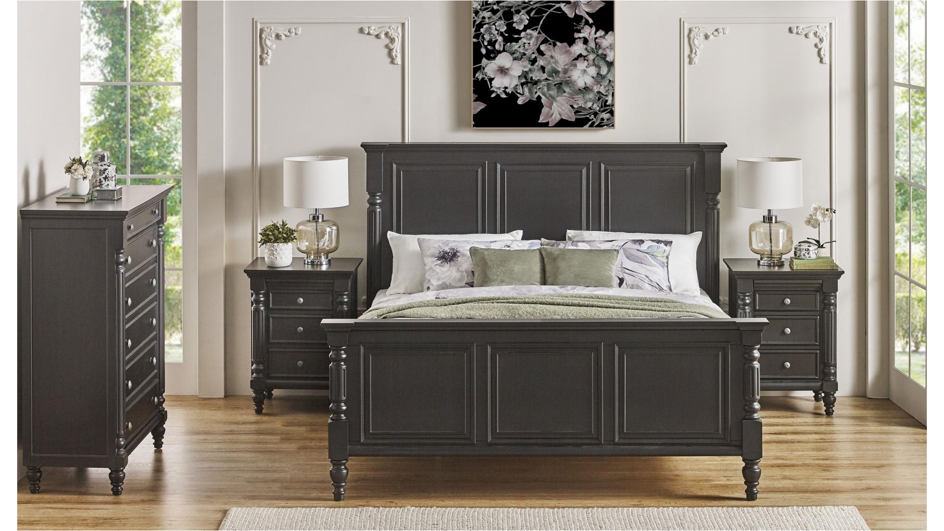 Gables Black Bed - Queen | Harvey Norman