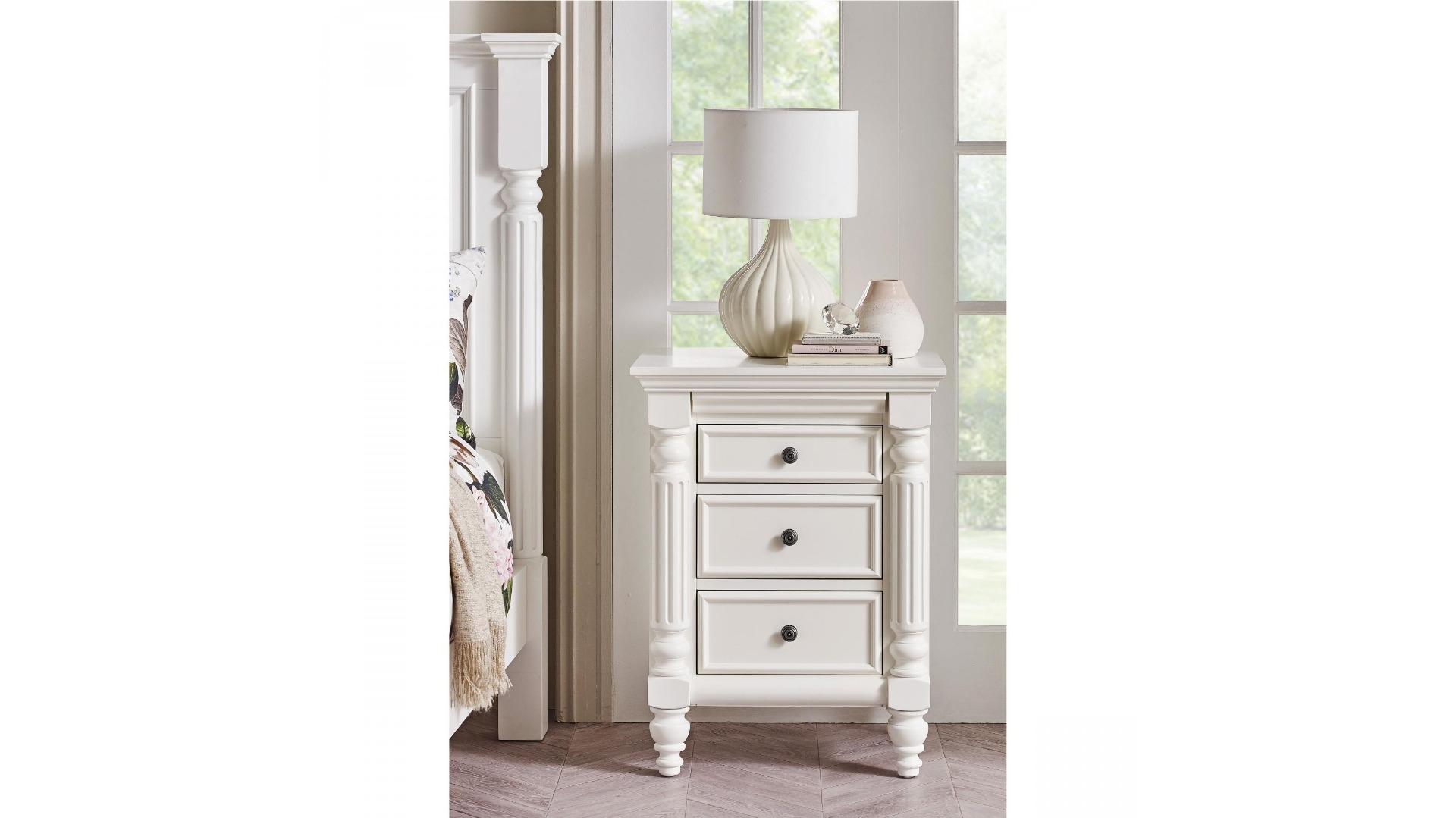 Gables 4-Drawer Bedside Table - White | Harvey Norman