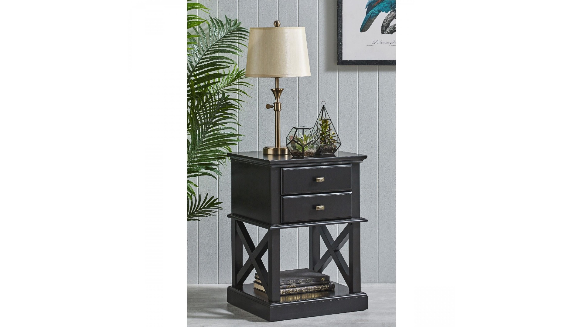Boston 2-Drawer Black Narrow Bedside Table | Harvey Norman