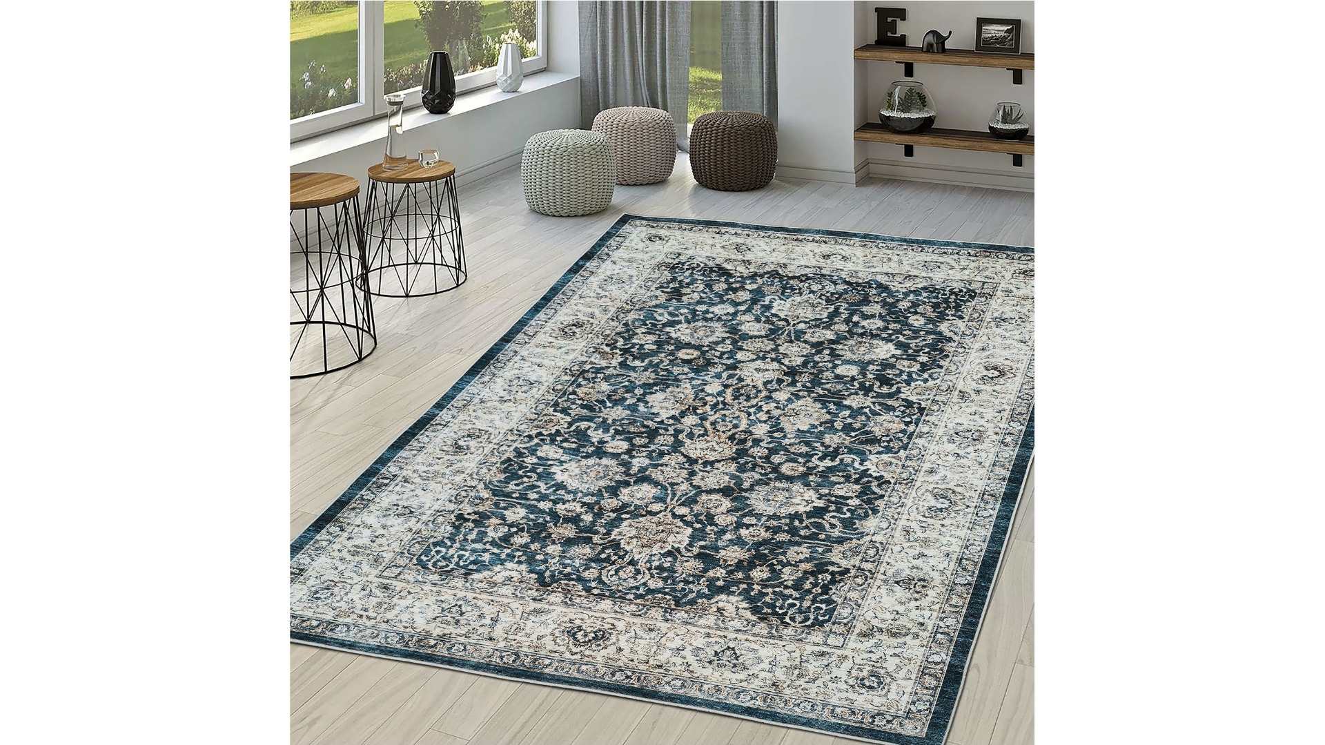 Chenille Traditional Navy Rug - Large | Harvey Norman