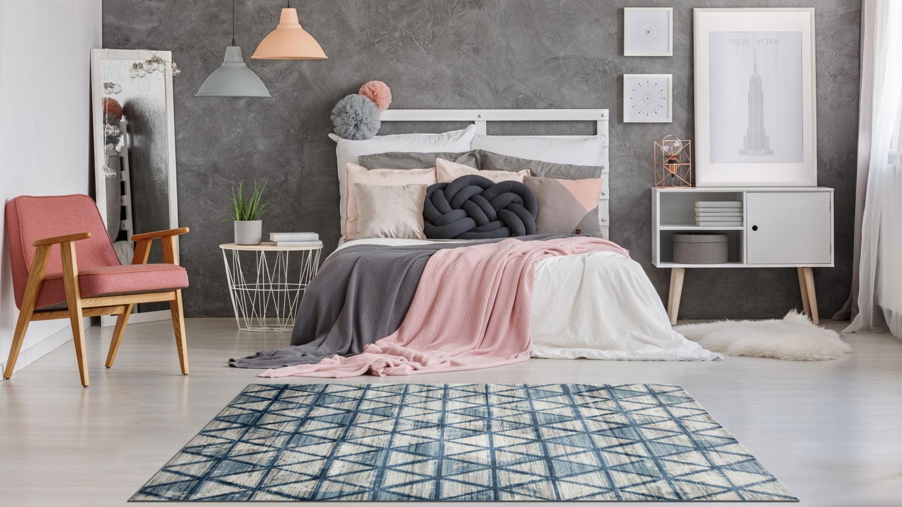 Kendra Triangles Blue Rug | Harvey Norman
