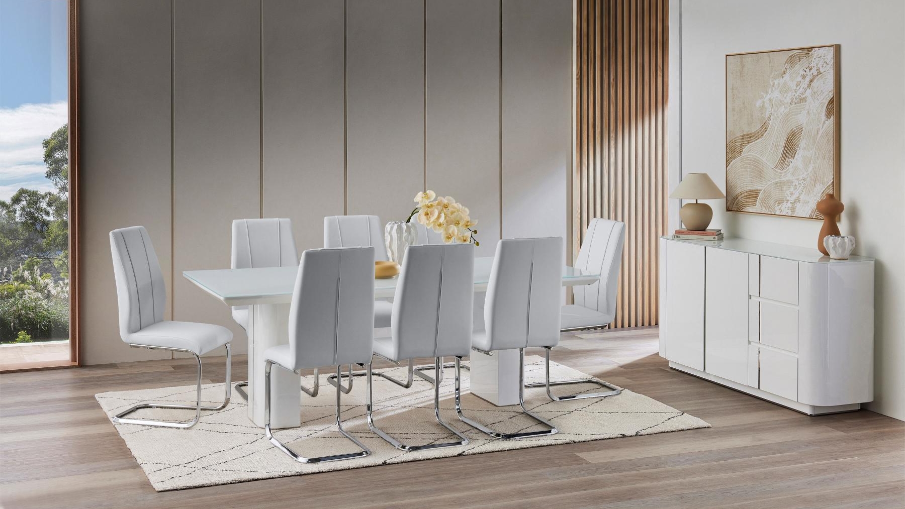Bolero 9 Piece Dining Setting White Table with White Chairs