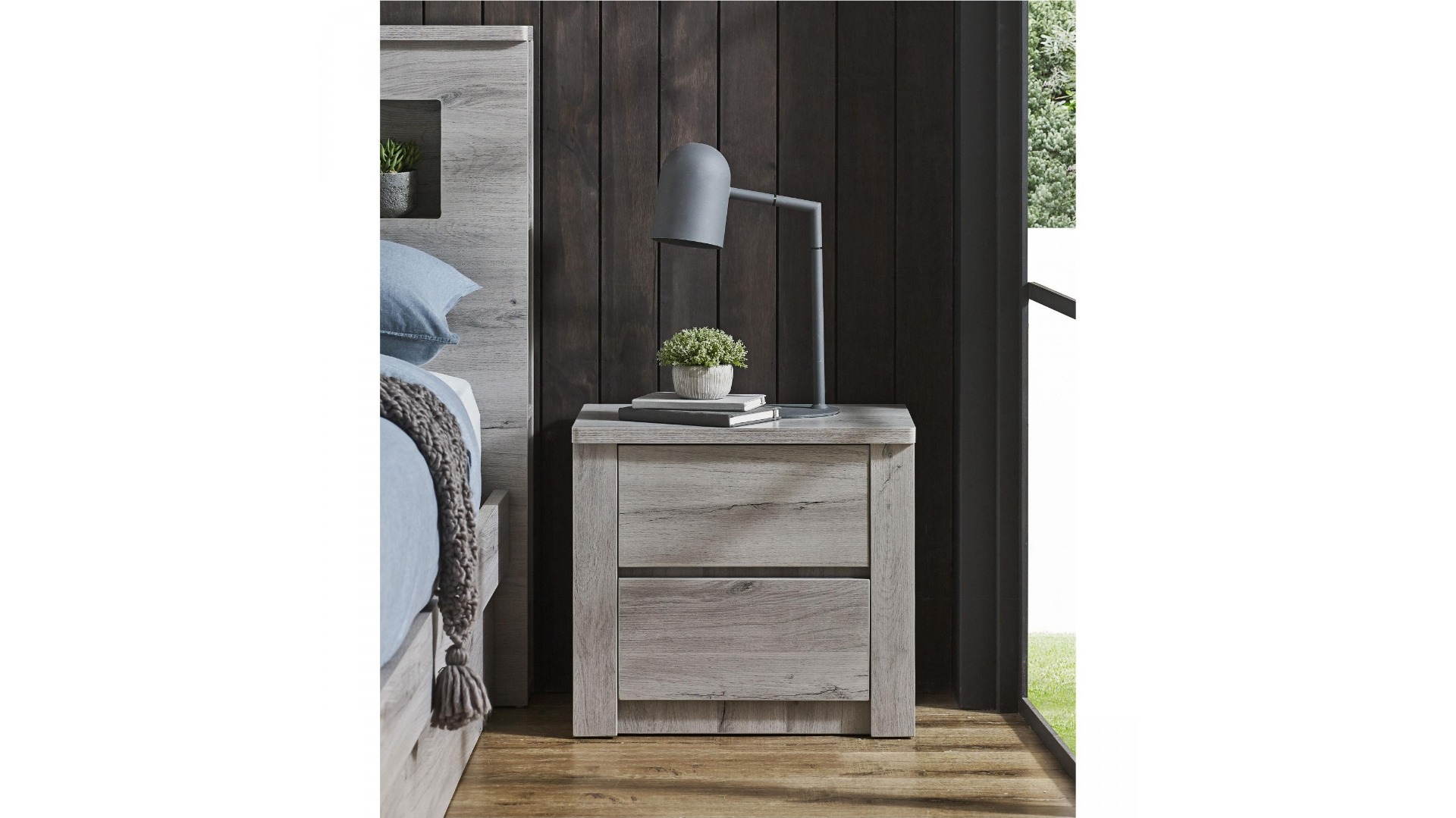 Venus Washed Grey 2-Drawer Bedside Table | Harvey Norman