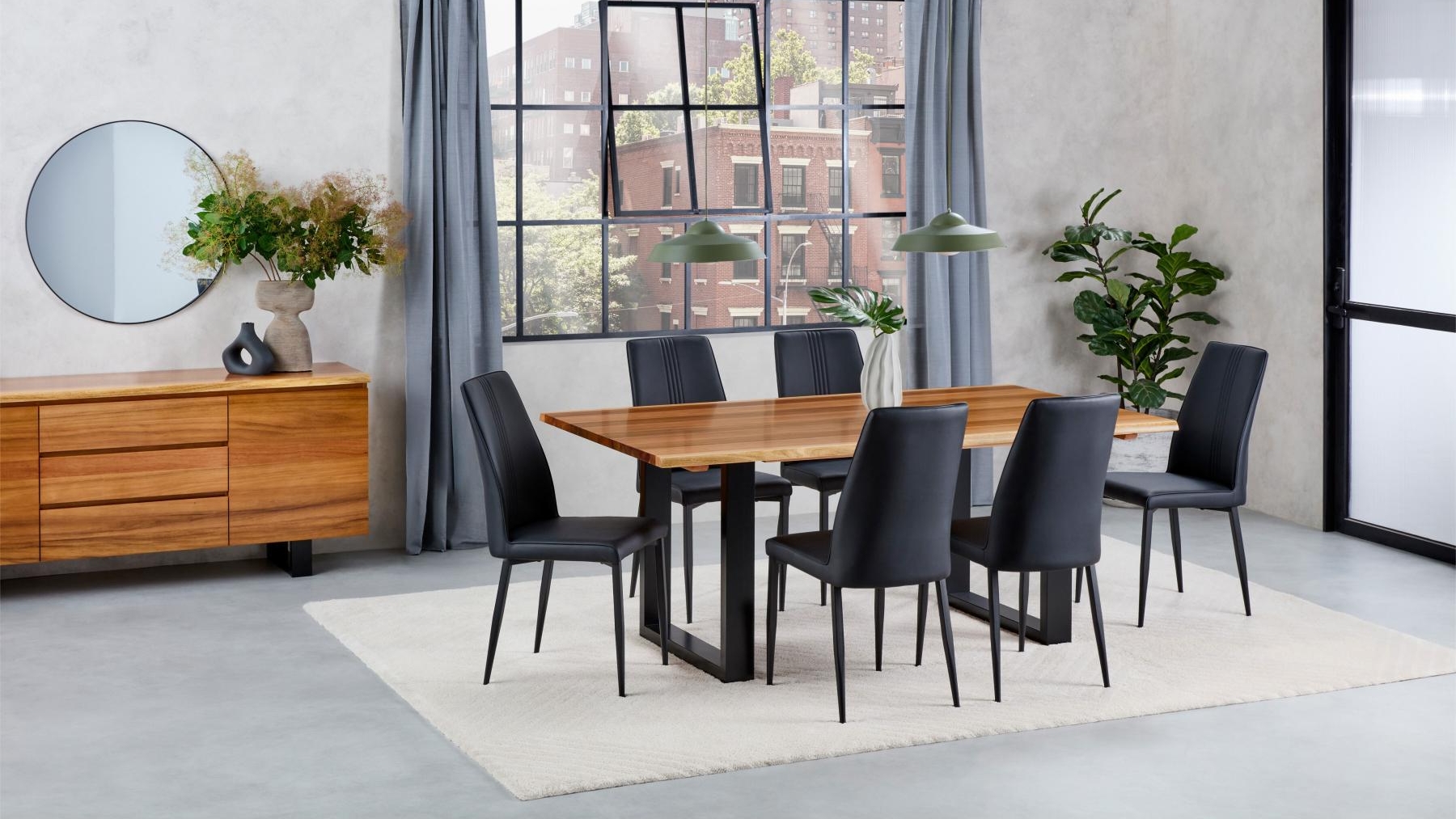 Izara 7-Piece Dining Table Set with Sierra Black PU Dining Chair ...