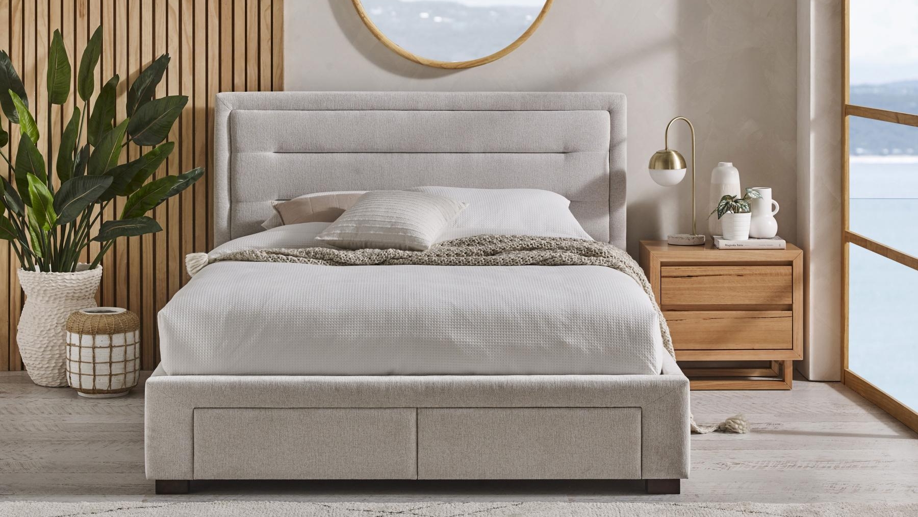 Caren 3-Drawer Double Bed - Oats | Harvey Norman