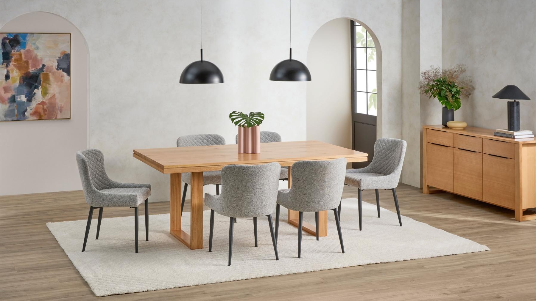Avalon 7-Piece Dining Setting with Grey Fabric Dining Chair | Harvey Norman