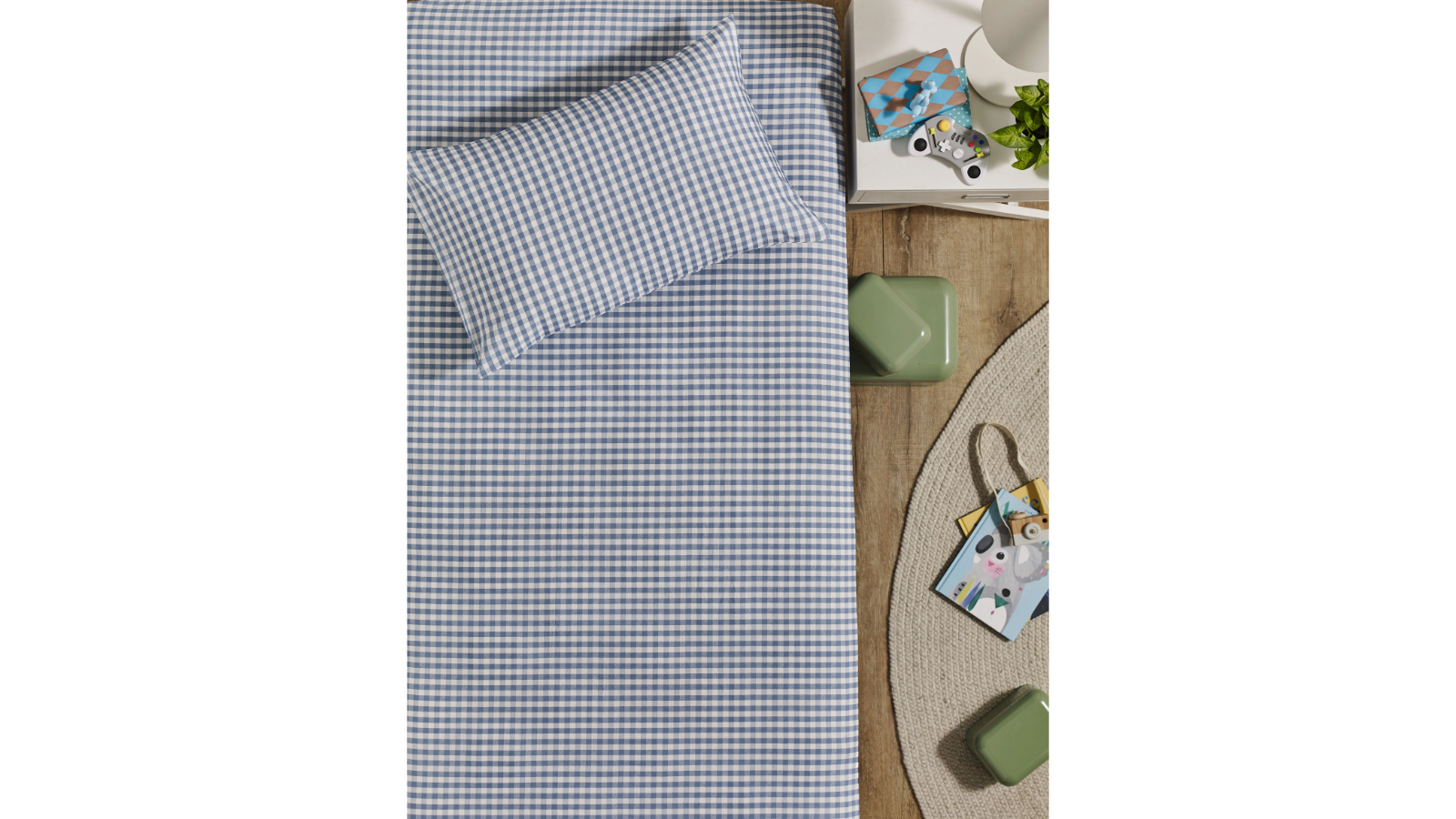 Gingham Denim Fitted Sheet Set - King Single | Harvey Norman