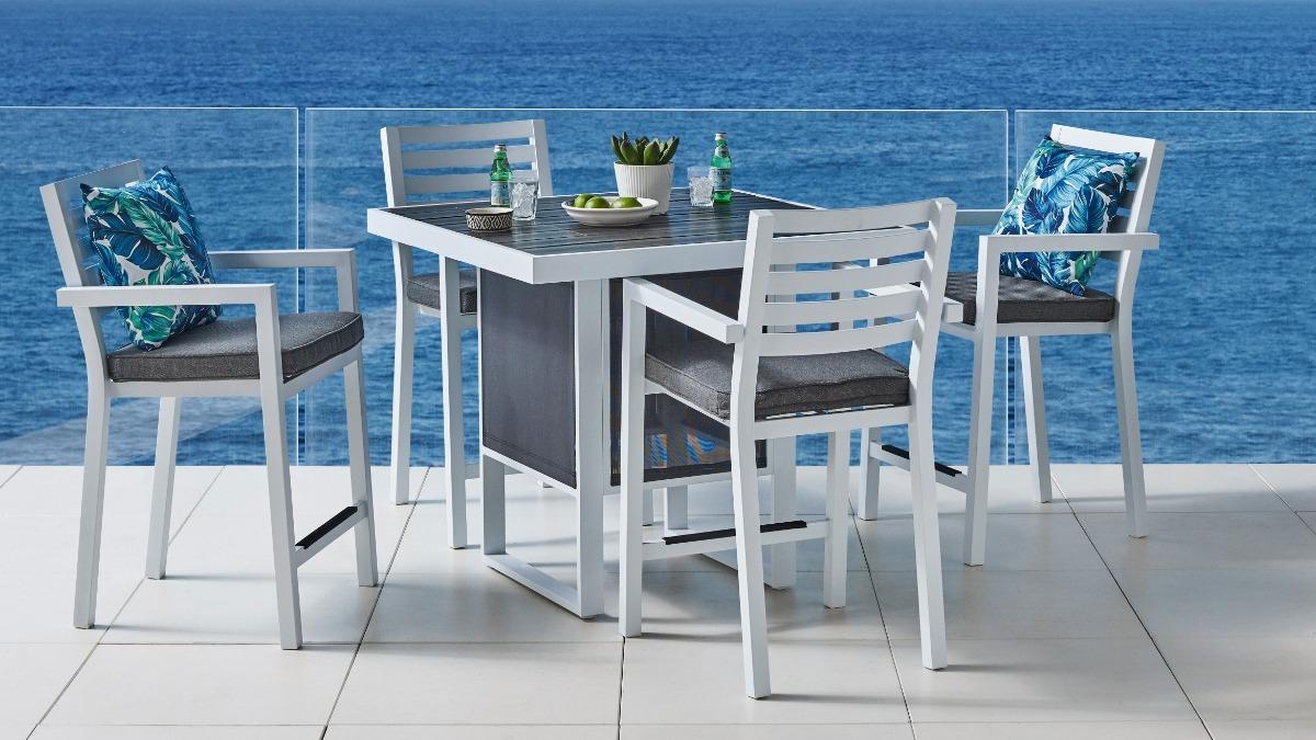 Bella 5-Piece Outdoor Square Bar Setting - White | Harvey Norman