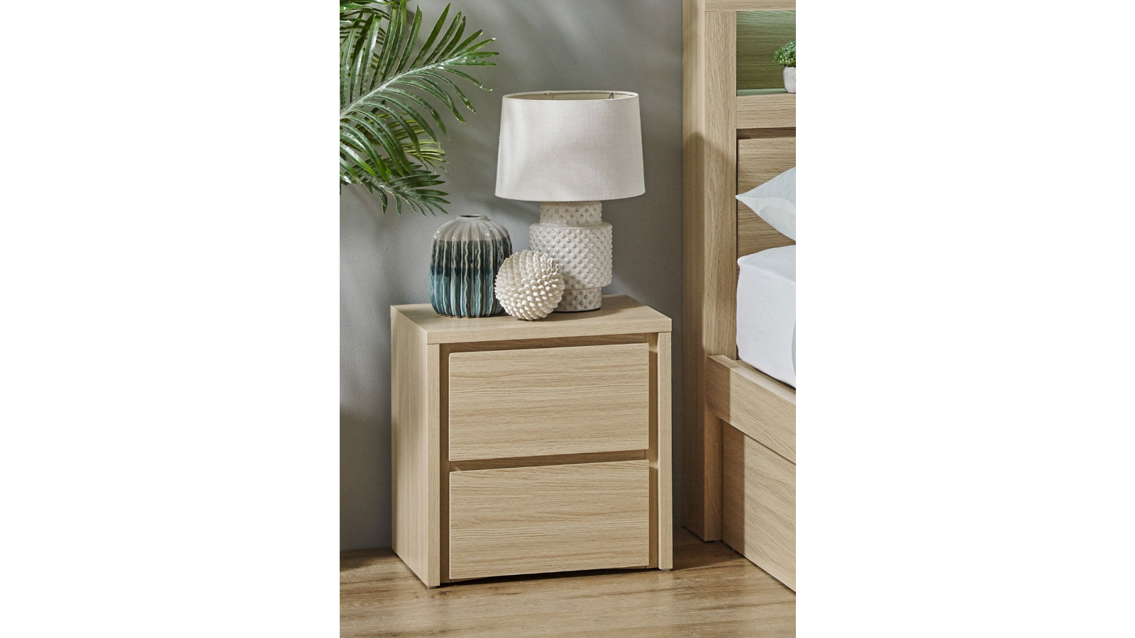 Seashell 2-Drawer Alpine Oak Bedside Table | Harvey Norman