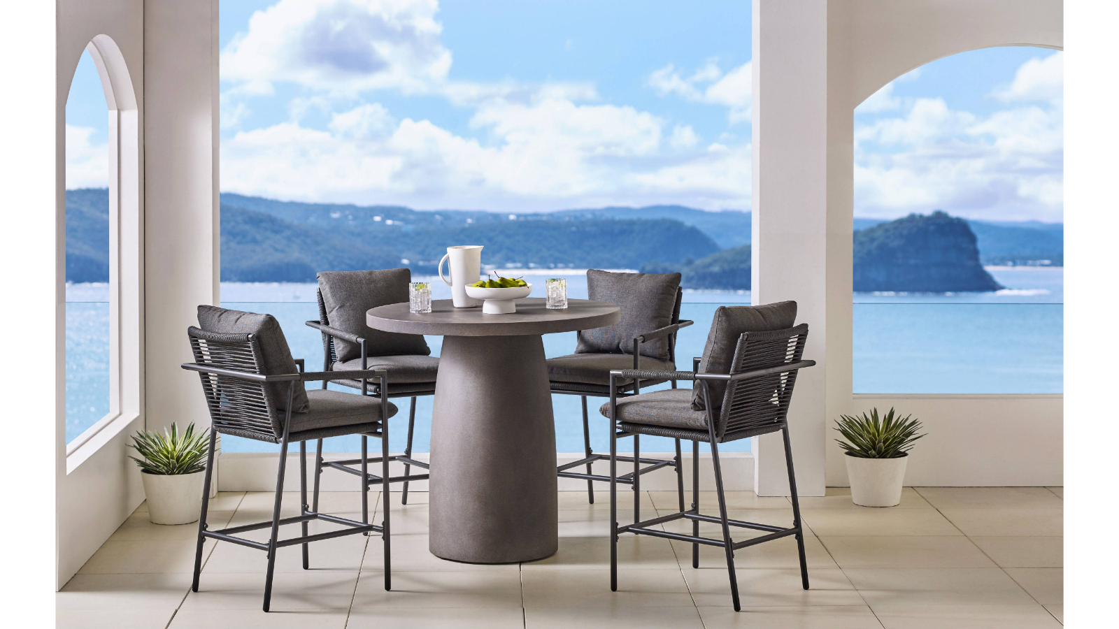Evia Outdoor Round Bar Table - Charcoal | Harvey Norman