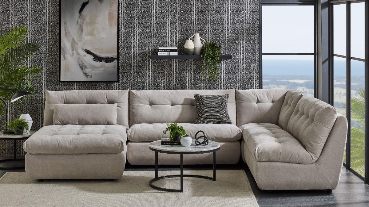 Stratus 4-Piece Modular Sofa with Chaise - Fifty Shades | Harvey Norman
