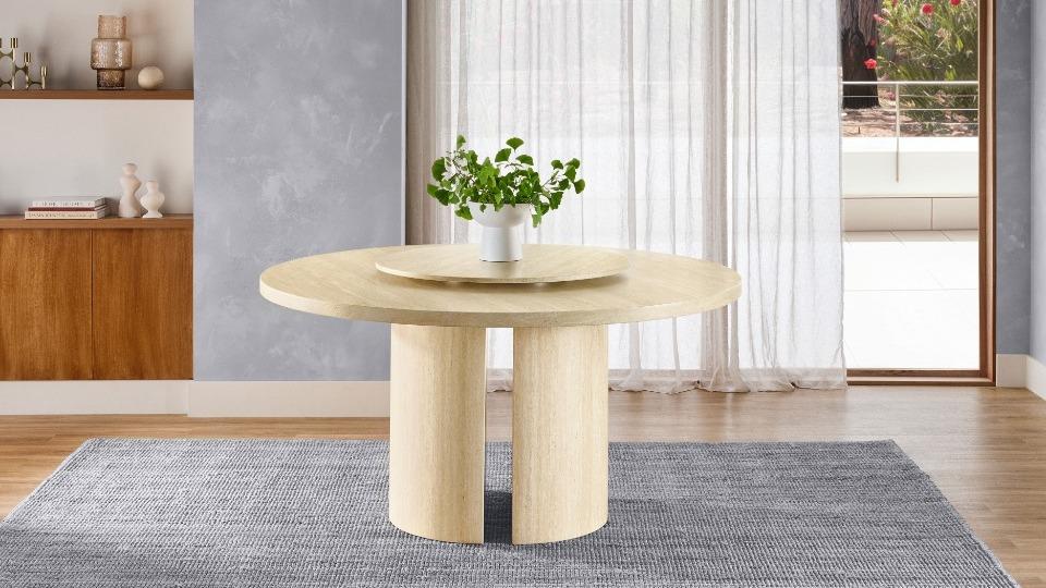 Ariel 150cm Round Dining Table with Lazy Susan - Sand | Harvey Norman