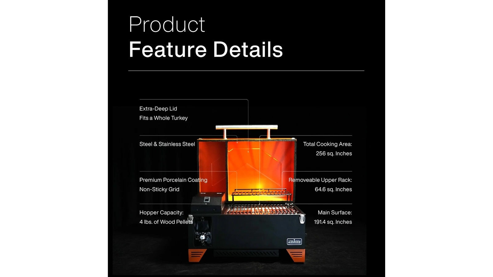 ASMOKE AS350 Portable Wood Pellet Grill and Smoker - Cinder Black ...