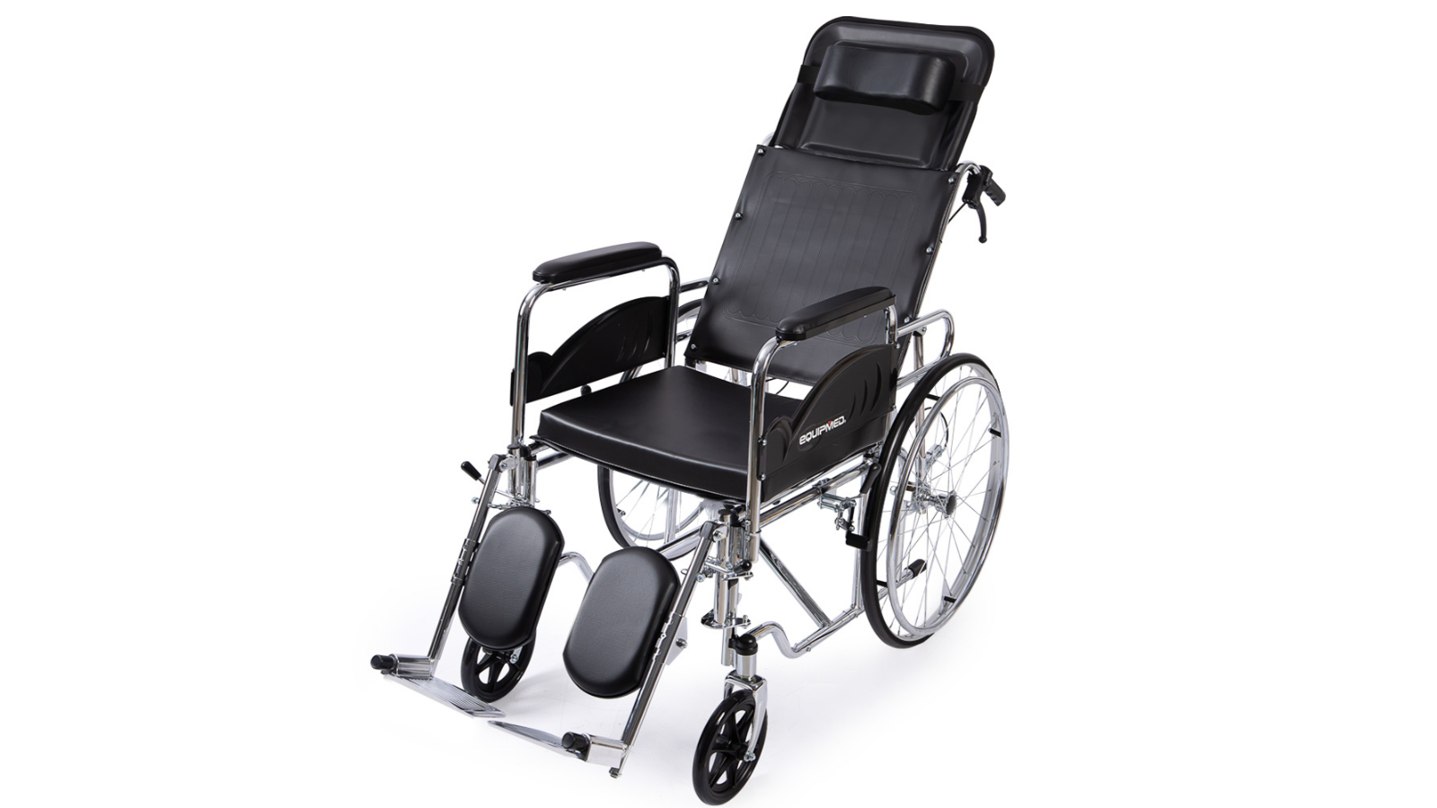 Equipmed 100kg Capacity Chrome Steel Frame Folding Reclining Wheelchair ...