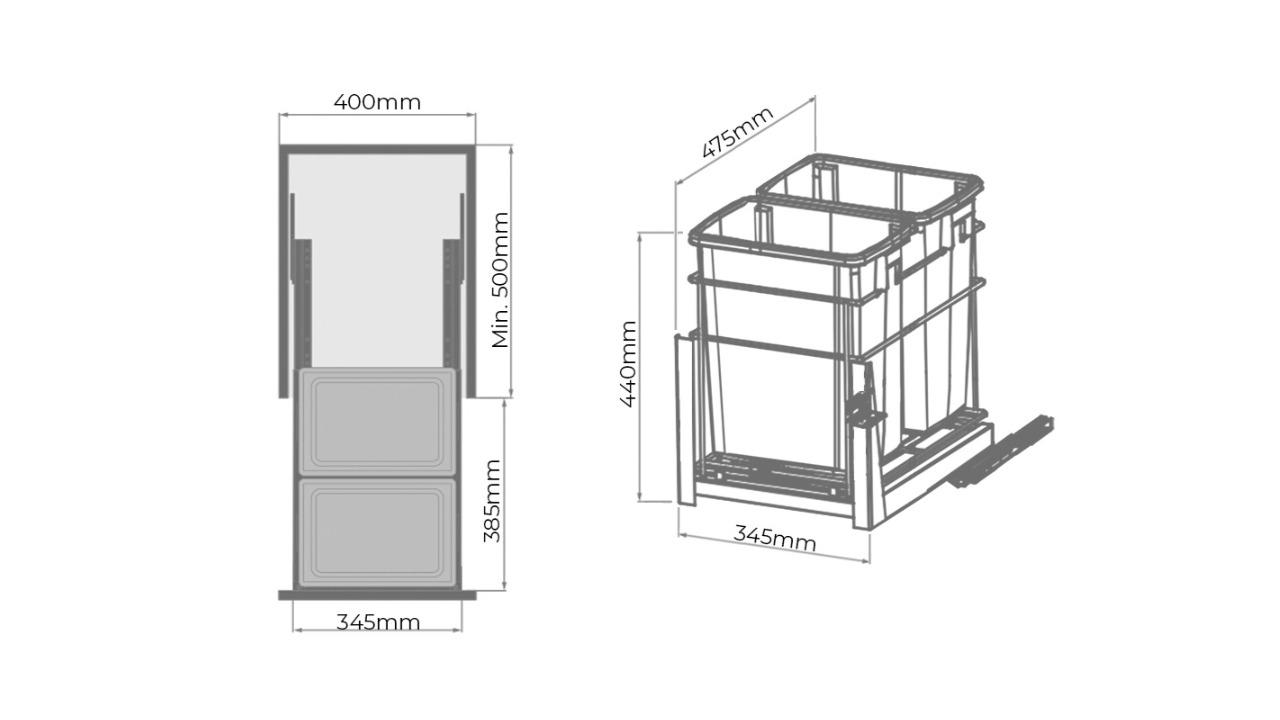 Higold Simplex 34 Litre Dual Pull Out Rubbish Bin with Soft Close for a ...