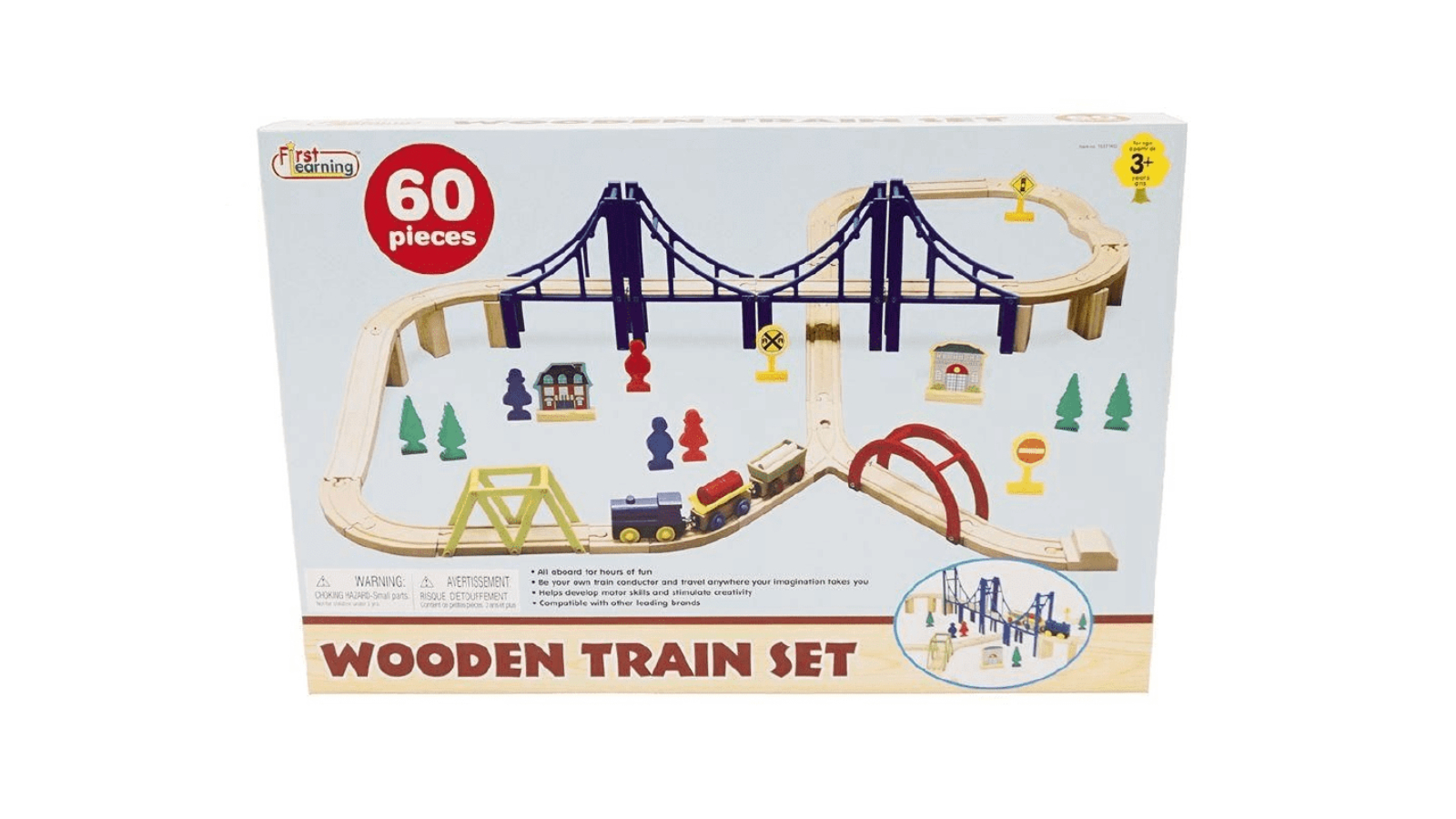 First Learning 60 Piece Wooden Train Set with Bridge | Harvey Norman