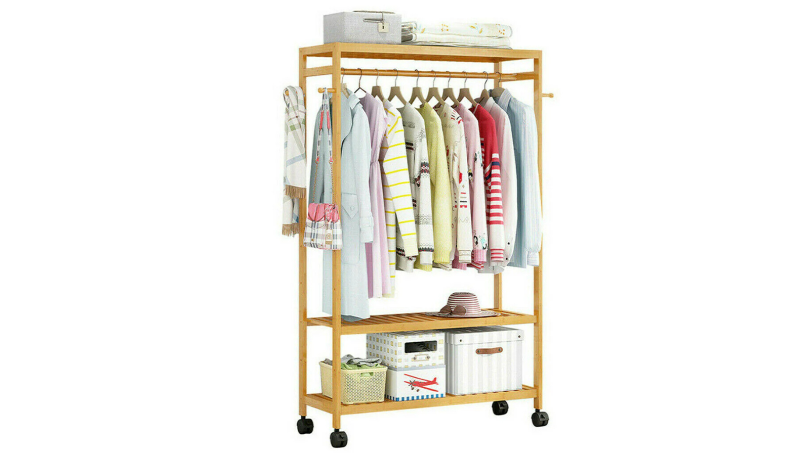 Pretty & Practical Mildrew-proof Bamboo Clothes Shelve Stand - 165cm ...