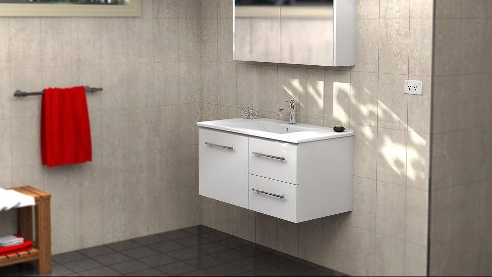 Timberline Austin 900mm Wall-Hung Vanity with Centre Bowl Alpha Ceramic ...