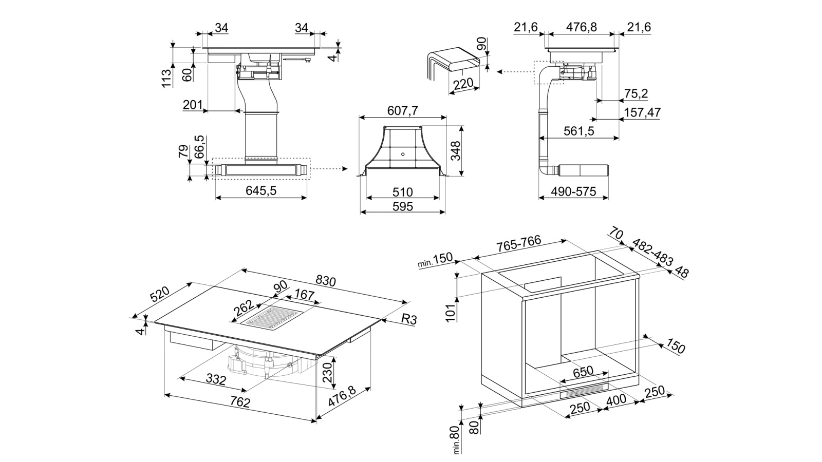Smeg Linea 800mm 4 Zone Induction Cooktop with Integrated Rangehood ...