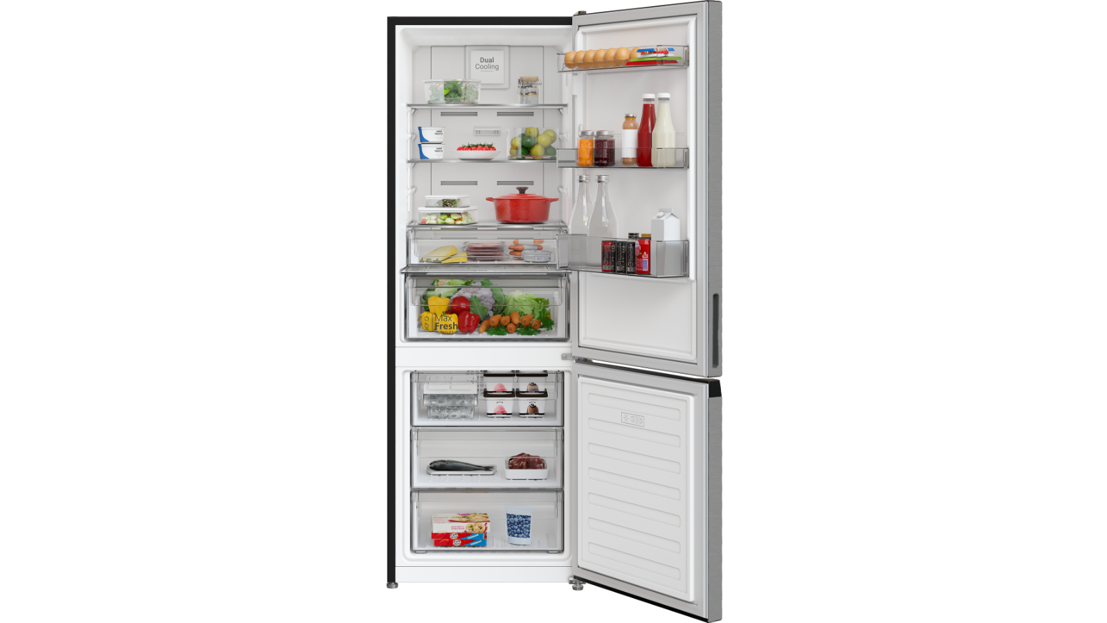 Hitachi 323L Bottom Mount Fridge - Pearl Steel | Harvey Norman