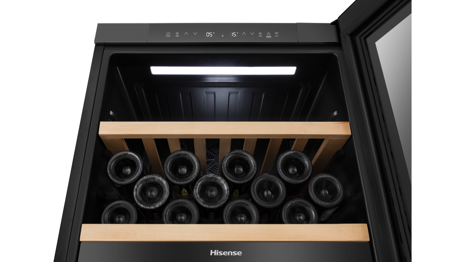Hisense 108 Bottle Glass Wine Fridge - Black | Harvey Norman